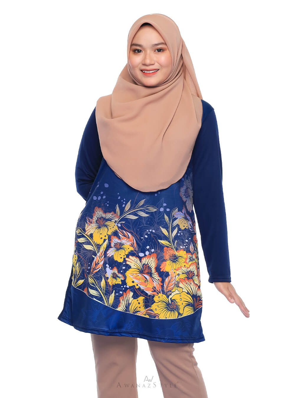 Awanazstyle | Muslimah With Fashion | Bunga | Navy Blue