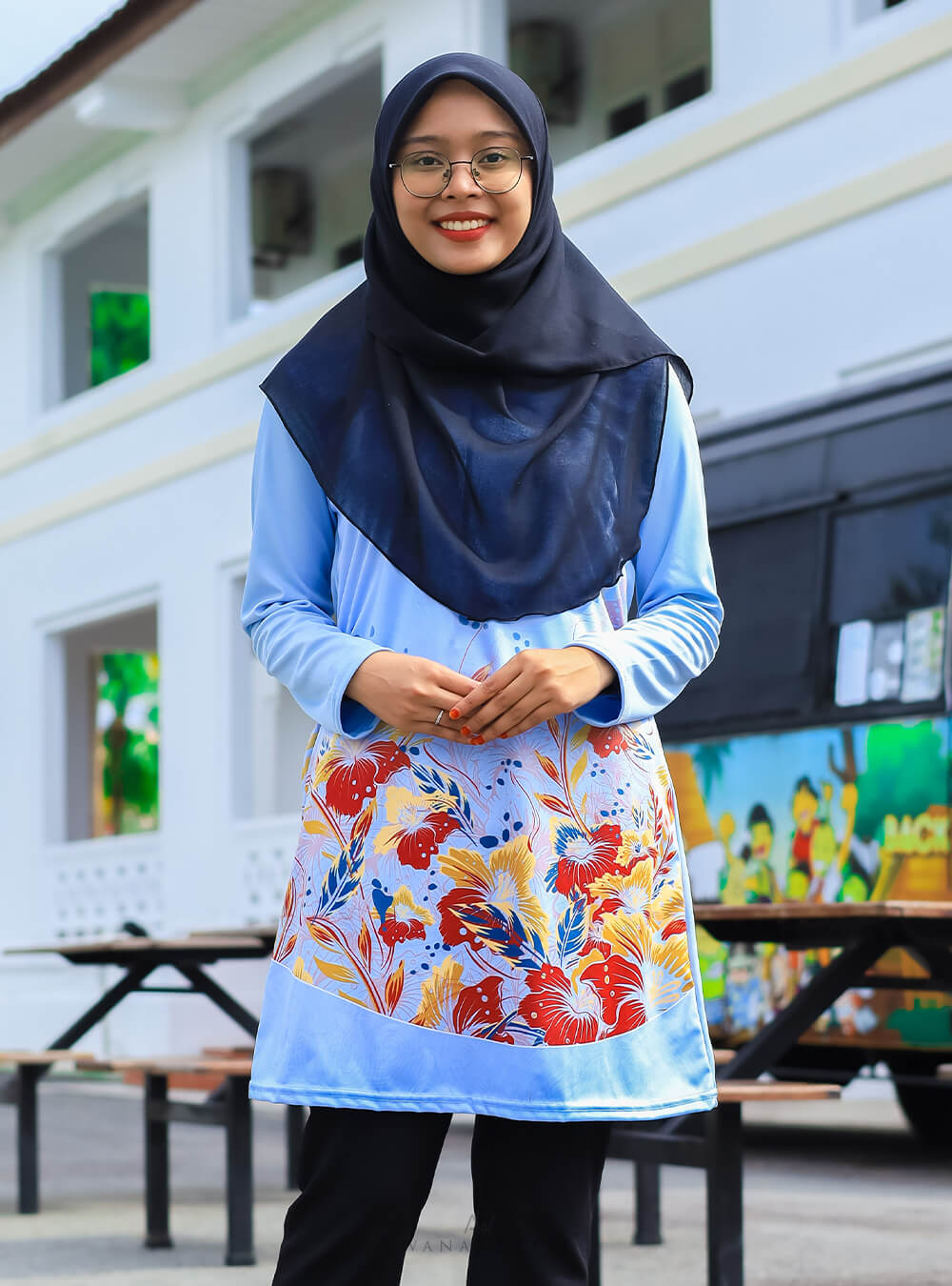 Awanazstyle | Muslimah With Fashion | Bunga | Light Blue
